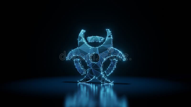 3d Rendering Wireframe Neon Glowing Symbol of Biohazard on Black ...