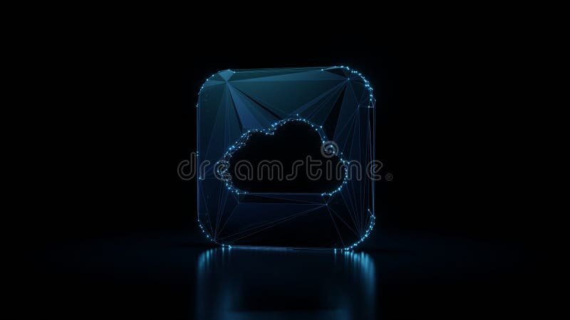 3d Rendering Wireframe Neon Glowing Icon of ICloud Drive App on Black ...