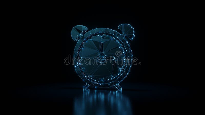 3d Rendering Wireframe Neon Glowing Symbol of Alarm Clock on Black ...