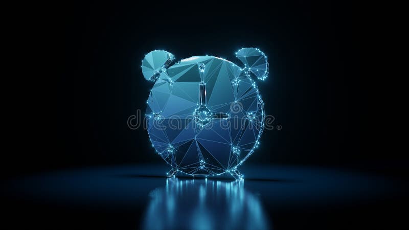 3d Rendering Wireframe Neon Glowing Symbol of Alarm Clock on Black ...