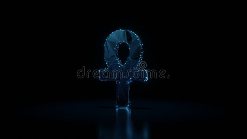 3d Rendering Wireframe Neon Glowing Symbol of Ankh on Black Background ...