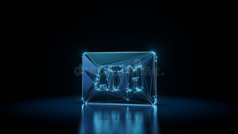 3d Rendering Wireframe Neon Glowing Symbol of Atm Sign on Black ...