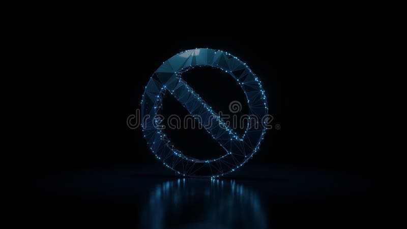 3d Rendering Wireframe Neon Glowing Symbol of Ban on Black Background ...