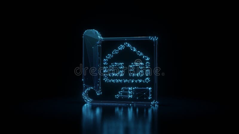 3d Rendering Wireframe Neon Glowing Symbol of Blueprint on Black ...