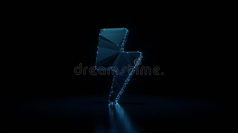 3d Rendering Wireframe Neon Glowing Symbol of Bolt of Lightning on ...