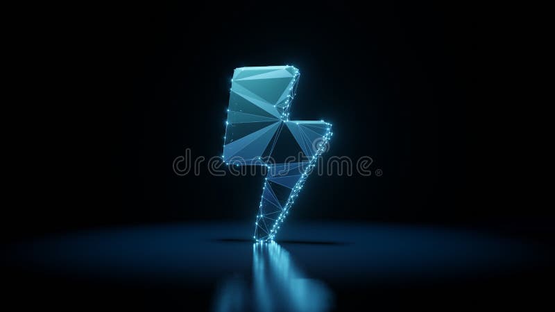 3d Rendering Wireframe Neon Glowing Symbol of Bolt of Lightning on ...