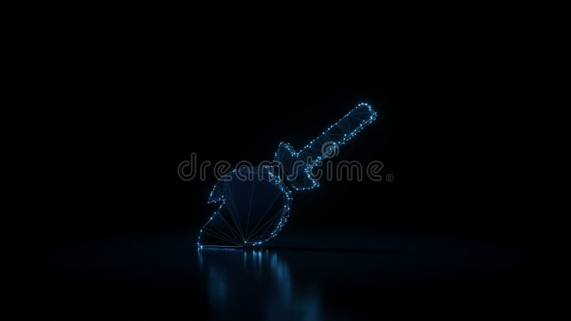 3d Rendering Wireframe Neon Glowing Symbol of Broom on Black Background ...