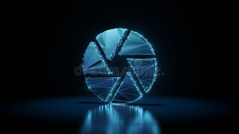 3d Rendering Wireframe Neon Glowing Symbol of Camera Aperture on Black ...