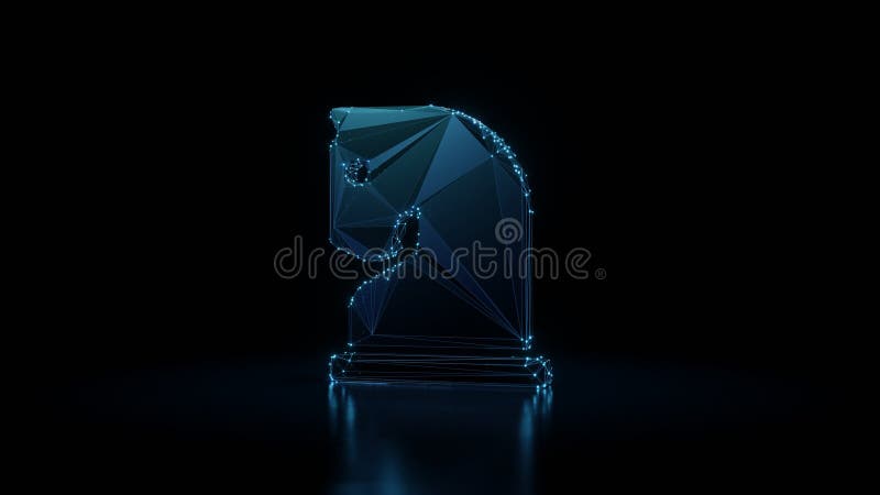 3d Rendering Wireframe Neon Glowing Symbol of Chess Knight on Black ...