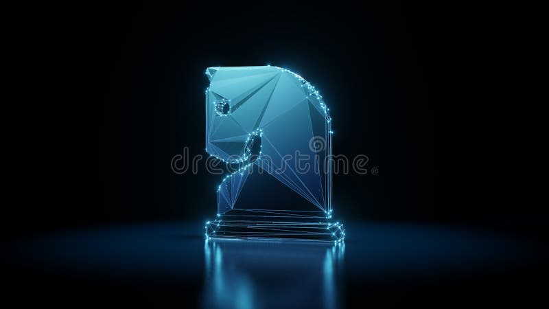 3d Rendering Wireframe Neon Glowing Symbol of Chess Knight on Black ...