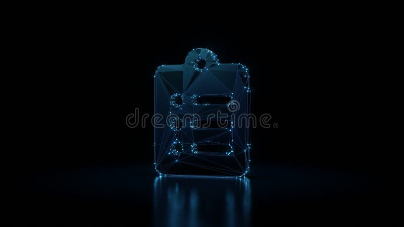 3d Rendering Wireframe Neon Glowing Symbol of Clipboard List on Black ...