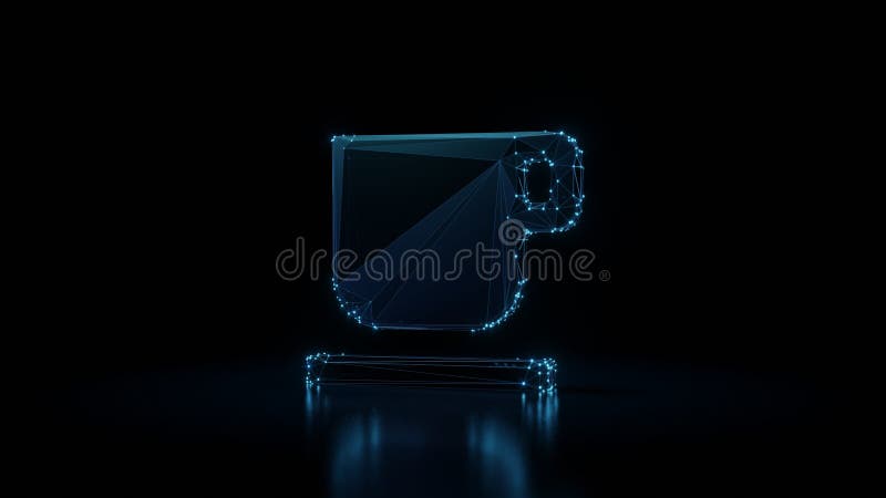 3d Rendering Wireframe Neon Glowing Symbol of Coffee Mug on Black ...