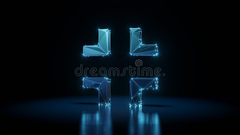 3d Rendering Wireframe Neon Glowing Symbol of Compress on Black ...