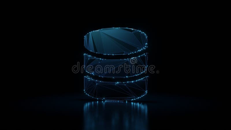 3d Rendering Wireframe Neon Glowing Symbol of Database on Black ...