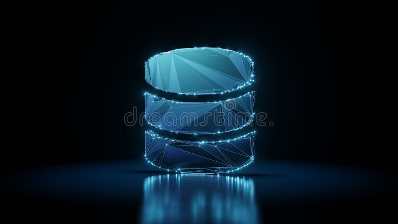 3d Rendering Wireframe Neon Glowing Symbol of Database on Black ...
