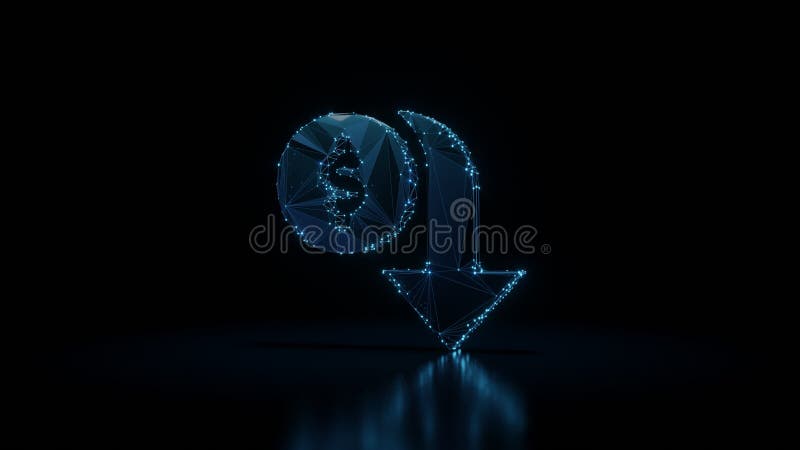 3d Rendering Wireframe Neon Glowing Symbol of Devaluation on Black ...