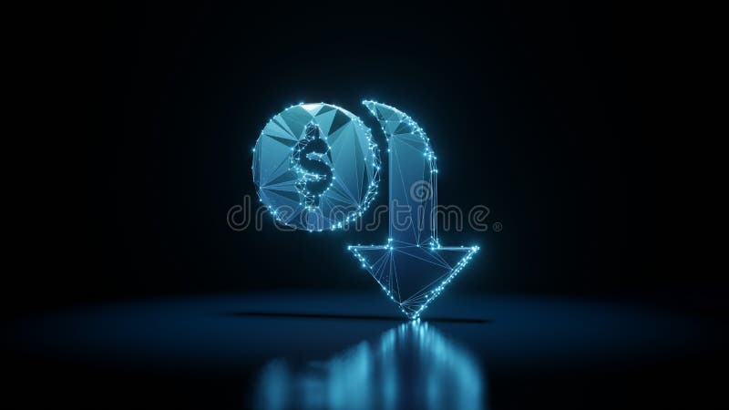 3d Rendering Wireframe Neon Glowing Symbol of Devaluation on Black ...