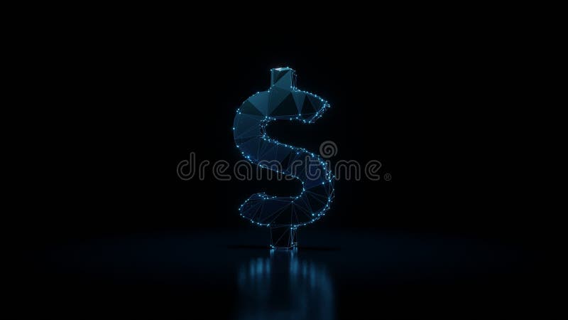 3d Rendering Wireframe Neon Glowing Symbol of Dollar Sign on Black ...
