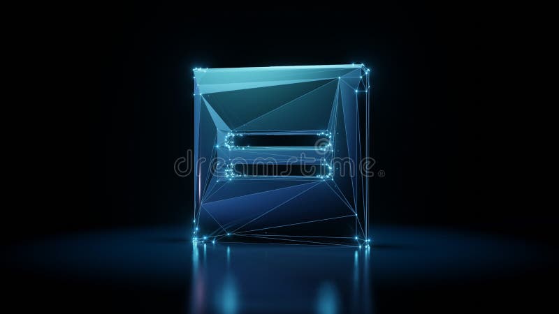 3d Rendering Wireframe Neon Glowing Symbol of Equal on Black Background ...