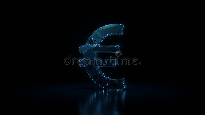 3d Rendering Wireframe Neon Glowing Symbol of Euro Sign on Black ...