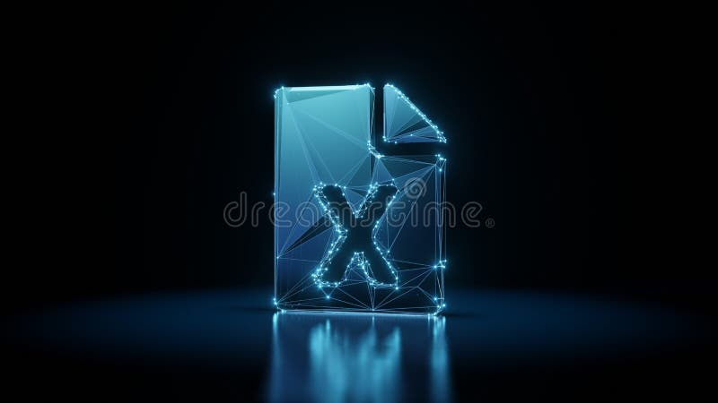 3d Rendering Wireframe Neon Glowing Symbol of File Excel on Black ...