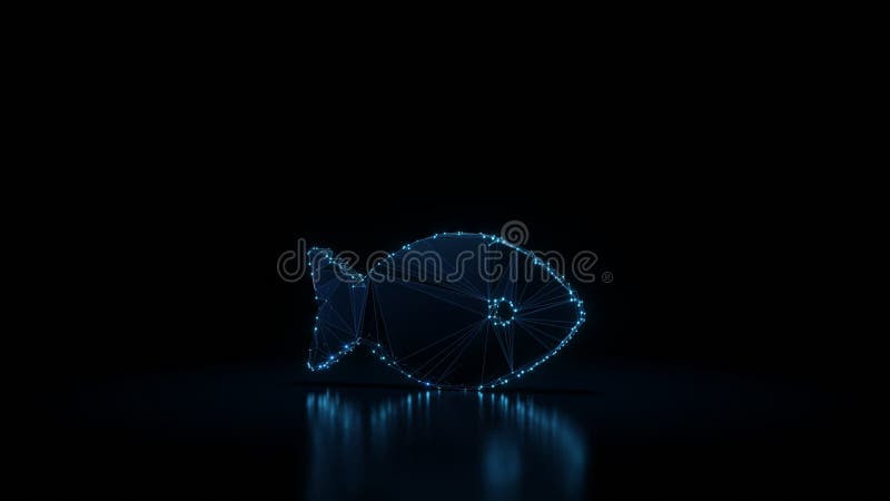 3d Rendering Wireframe Neon Glowing Symbol of Fish on Black Background ...