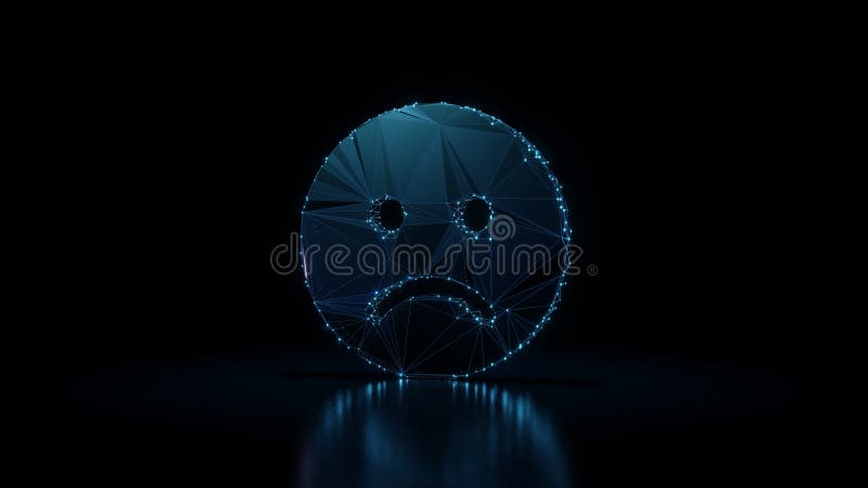 3d Rendering Wireframe Neon Glowing Symbol of Frown on Black Background ...