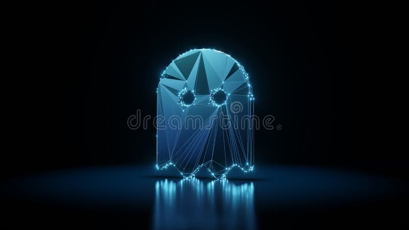 3d Rendering Wireframe Neon Glowing Symbol of Ghost on Black Background ...