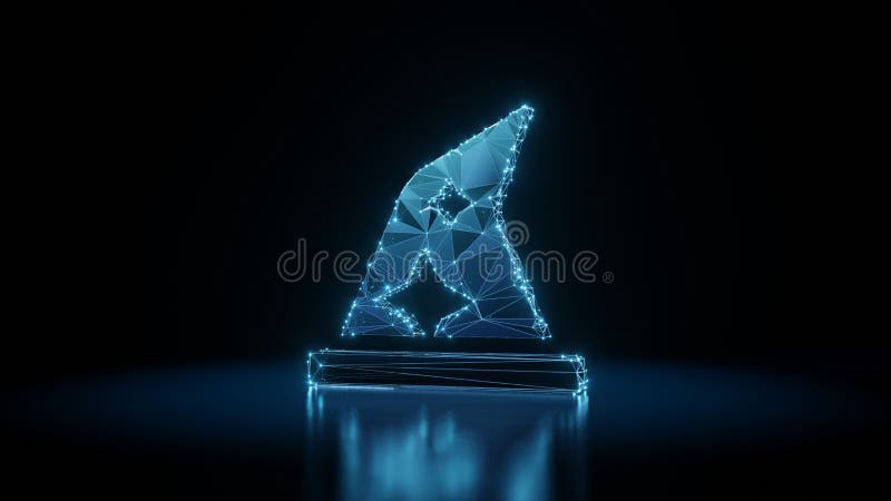 3d Rendering Wireframe Neon Glowing Symbol of Hat Wizard on Black ...
