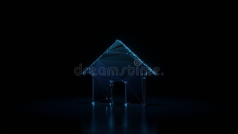 3d Rendering Wireframe Neon Glowing Symbol of Home Button on Black ...