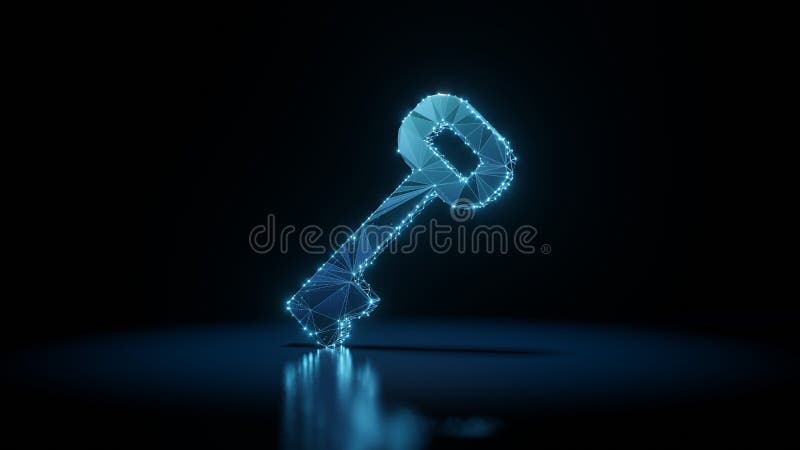 3d Rendering Wireframe Neon Glowing Symbol of Key on Black Background ...