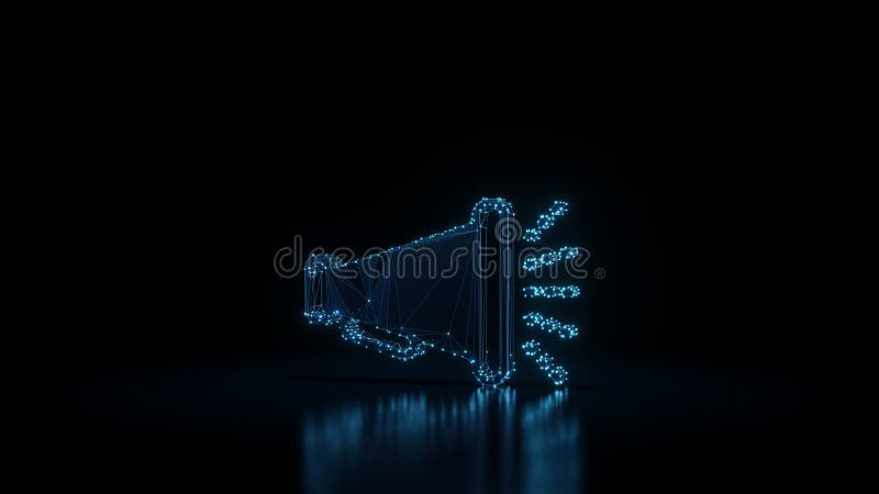 3d Rendering Wireframe Neon Glowing Symbol of Megaphone on Black ...