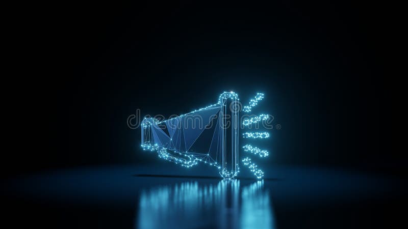 3d Rendering Wireframe Neon Glowing Symbol of Megaphone on Black ...