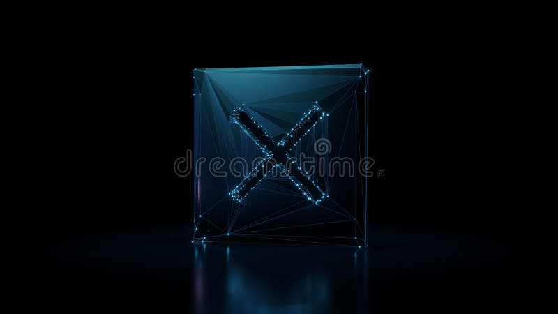 3d Rendering Wireframe Neon Glowing Symbol of Multiply 1 on Black ...