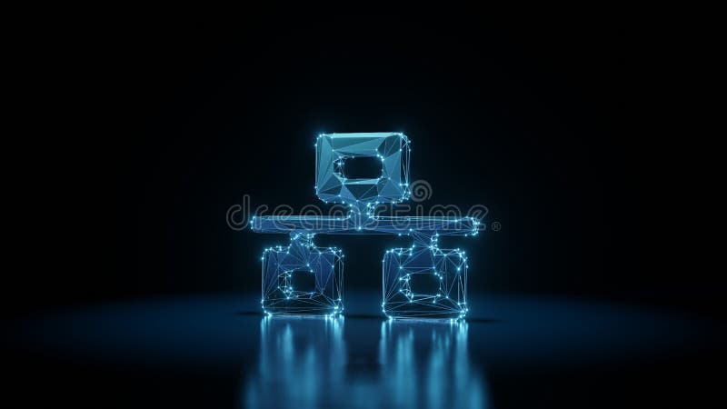 3d Rendering Wireframe Neon Glowing Symbol of Network Wired on Black ...
