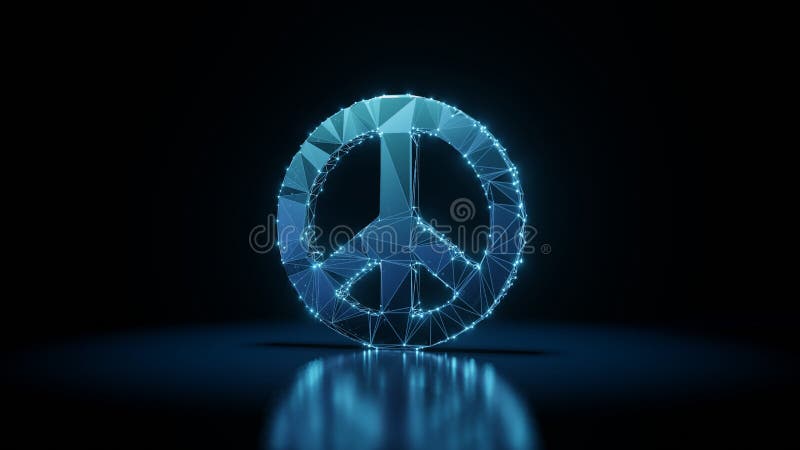 3d Rendering Wireframe Neon Glowing Symbol of Peace on Black Background ...