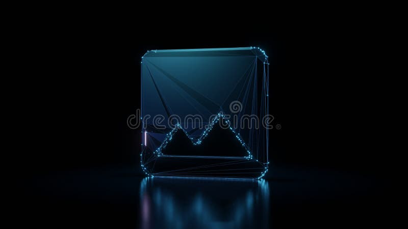 3d Rendering Wireframe Neon Glowing Symbol of Photo on Black Background ...