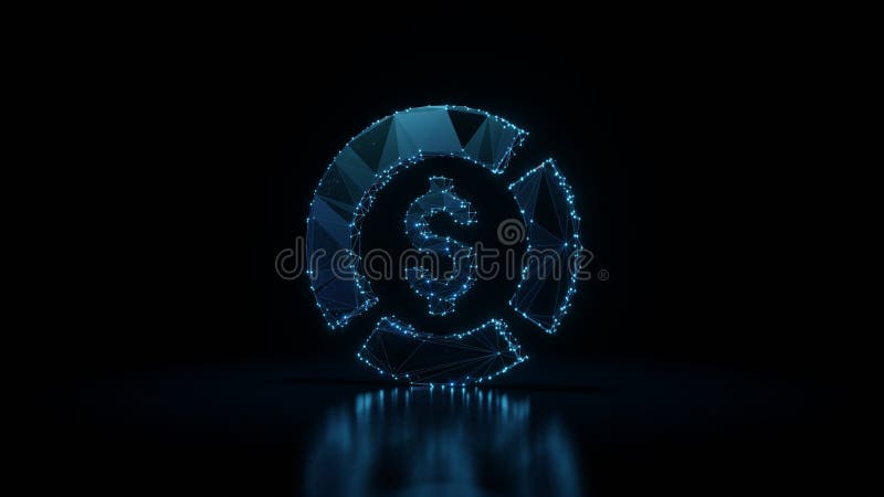 3d Rendering Wireframe Neon Glowing Symbol of Pie Chart on Black ...
