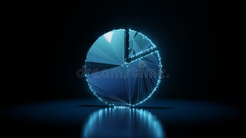 3d Rendering Wireframe Neon Glowing Symbol of Pie Chart on Black ...