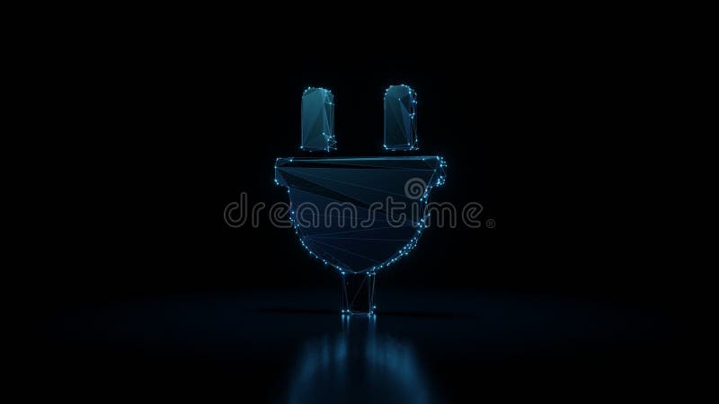 3d Rendering Wireframe Neon Glowing Symbol of Plug on Black Background ...