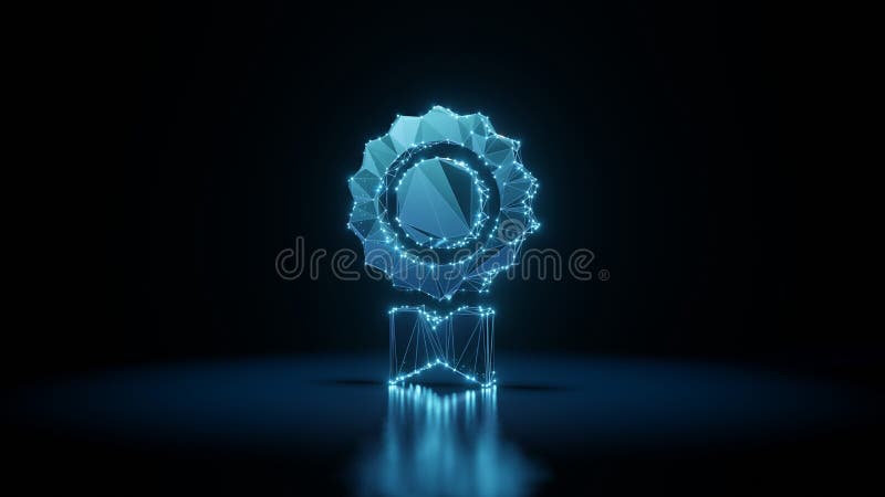 3d Rendering Wireframe Neon Glowing Symbol of Prize on Black Background ...