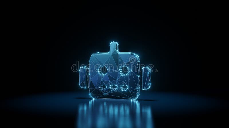 3d Rendering Wireframe Neon Glowing Symbol of Robot on Black Background ...