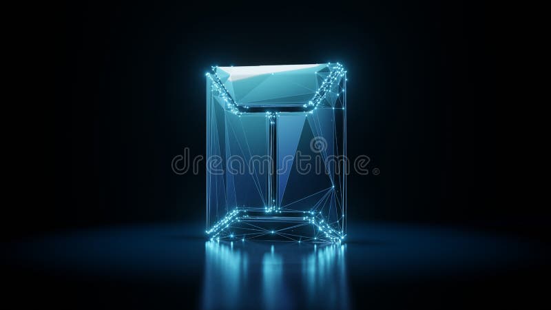 3d Rendering Wireframe Neon Glowing Symbol of Sealed Envelope on Black ...