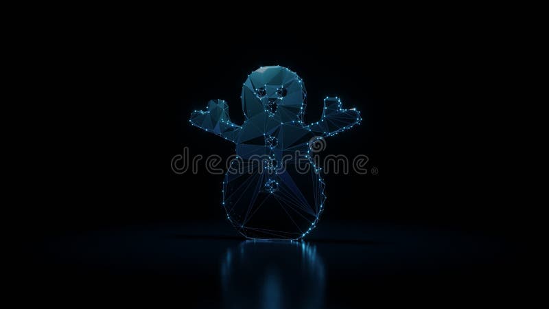 3d Rendering Wireframe Neon Glowing Symbol of Snowman on Black ...