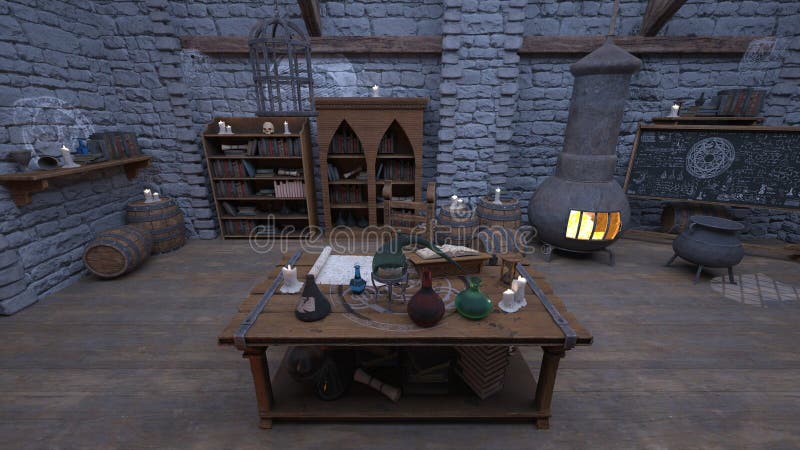 3D Rendering of the Wizard Room Stock Illustration - Illustration of ...