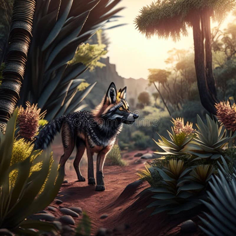 3d Rendering of a Wolf Walking in the Desert with Palm Trees AI ...