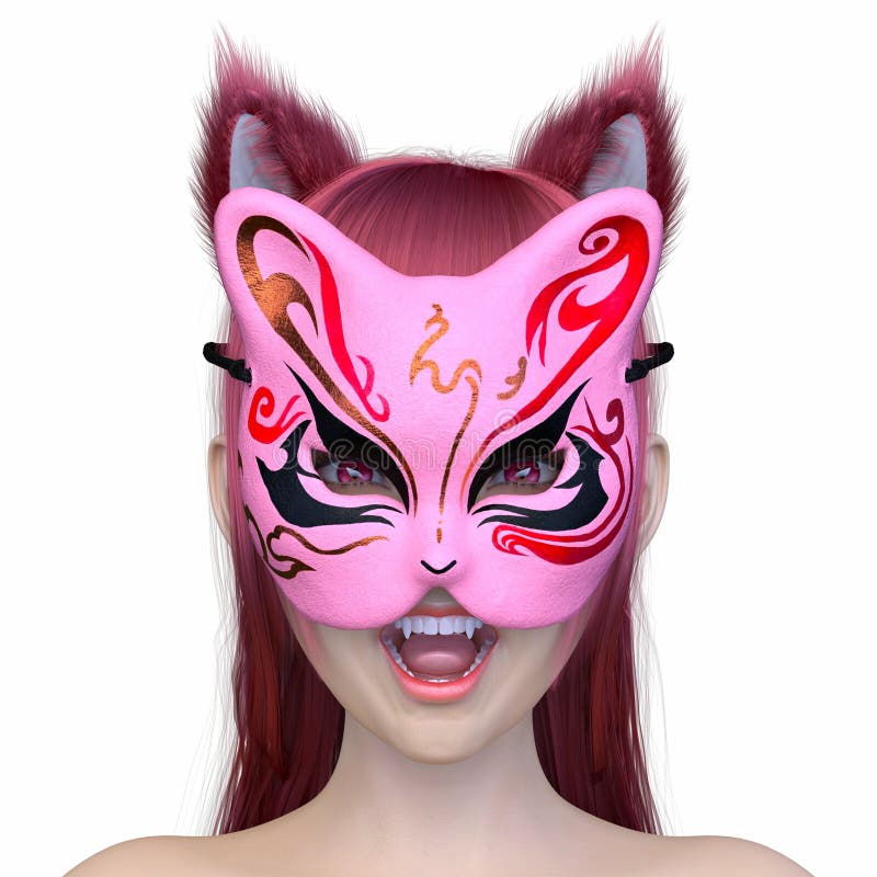 3D Rendering of a Woman with Cat Mask Stock Illustration - Illustration ...