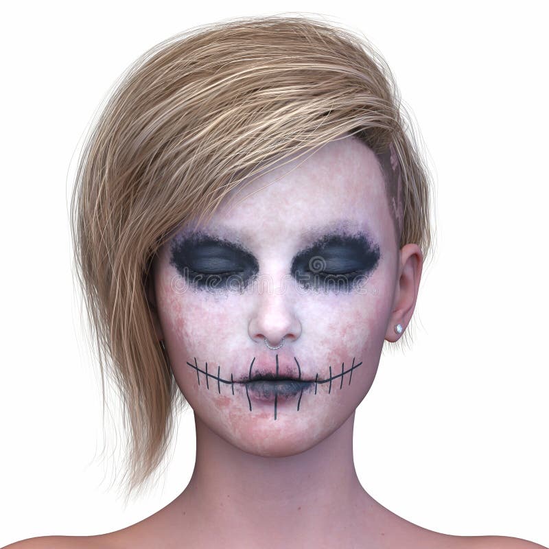3D Rendering of a Woman in Horror Make Up Stock Illustration ...