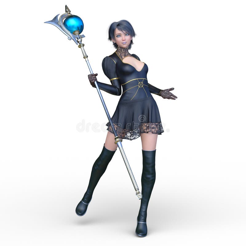3D Rendering of a Woman with Magic Wand Stock Illustration ...
