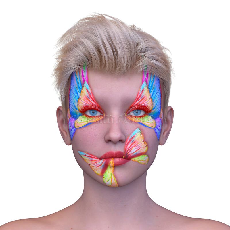 3D Rendering of a Woman S Face Close-up Stock Illustration ...